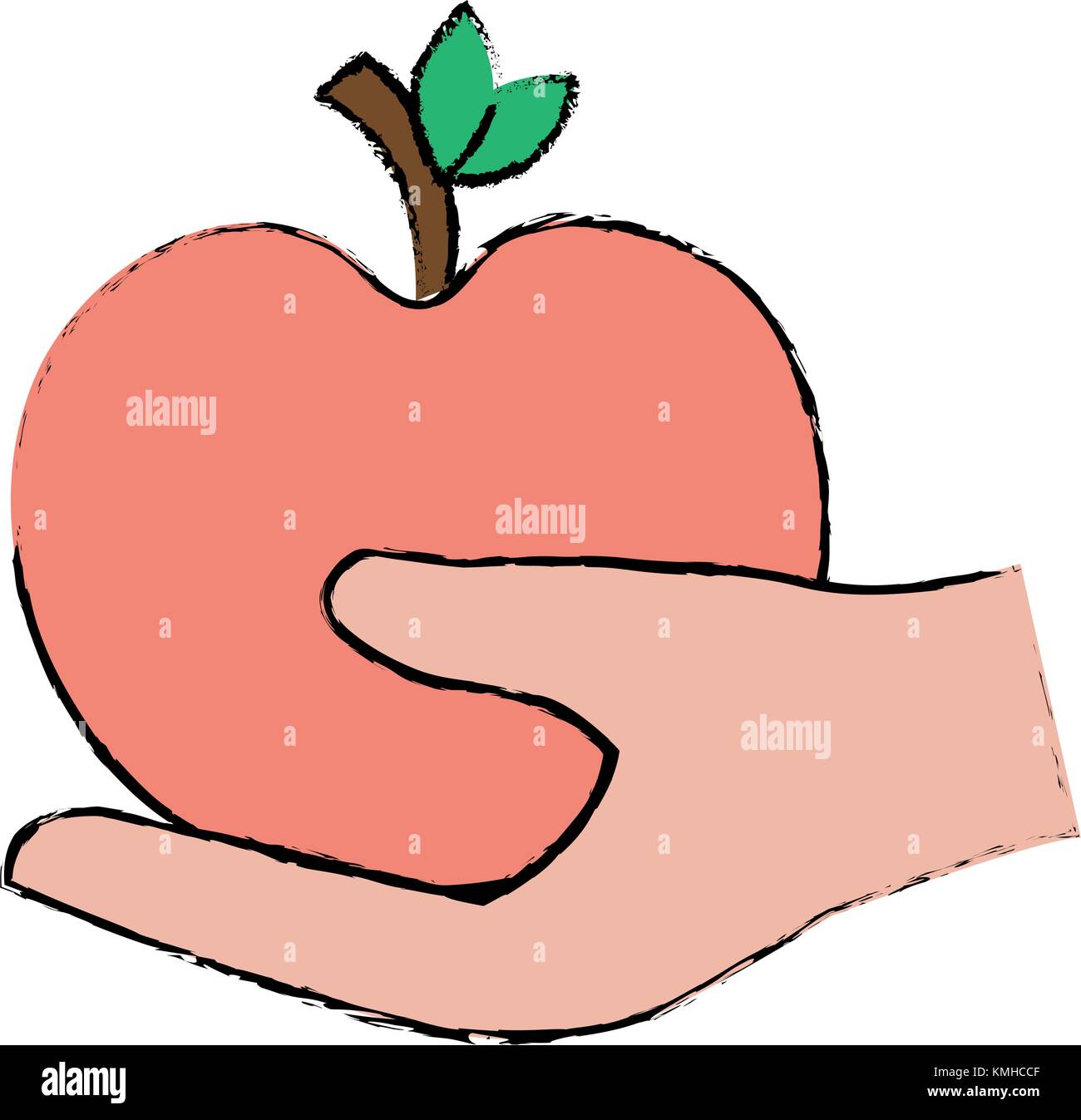 hand with apple fresh vector illustration design Stock Vector Image ...