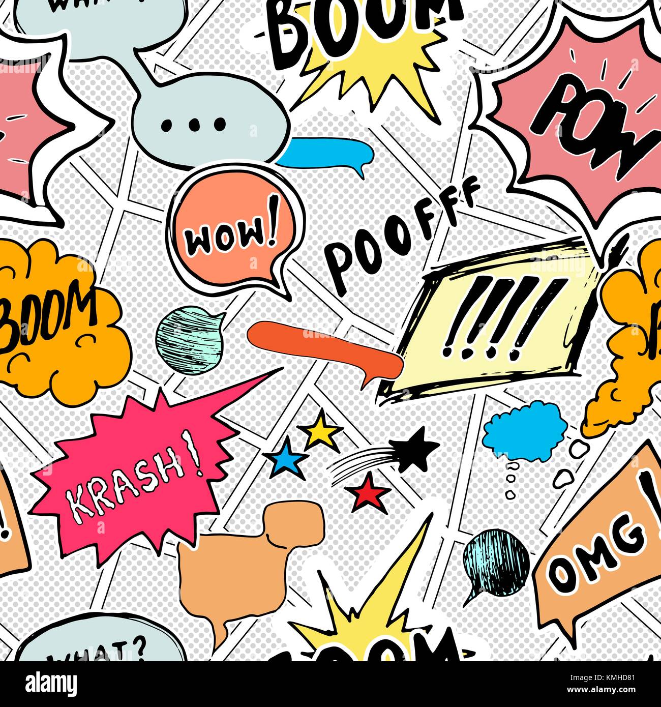 Seamless pattern background with handdrawn comic book speech bubbles ...