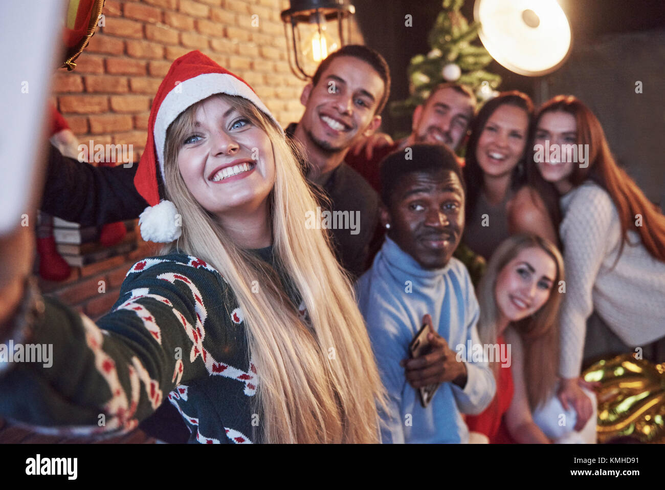 Group of ?heerful old friends communicate with each other and make a ...