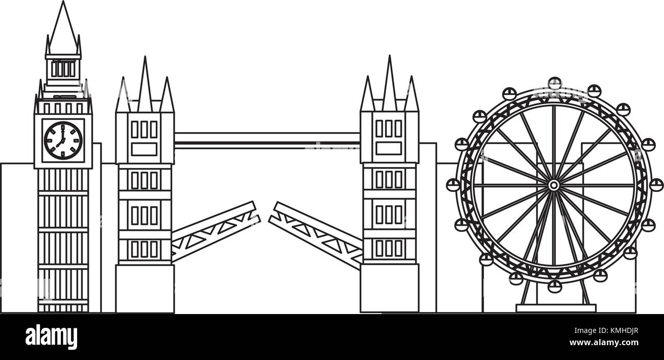 london city with famous buildings tourism england landmarks Stock ...