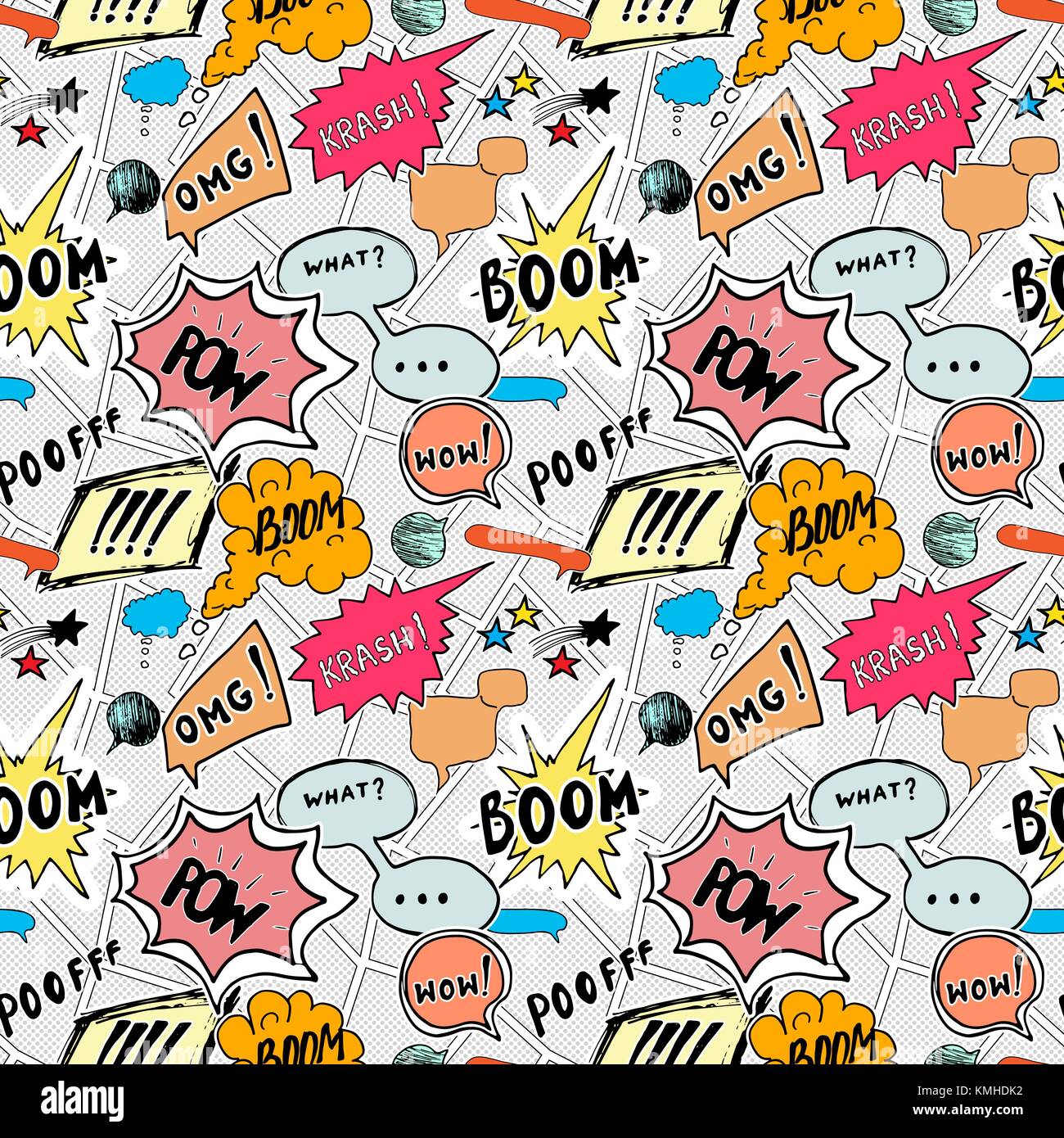 Seamless pattern background with handdrawn comic book speech bubbles ...