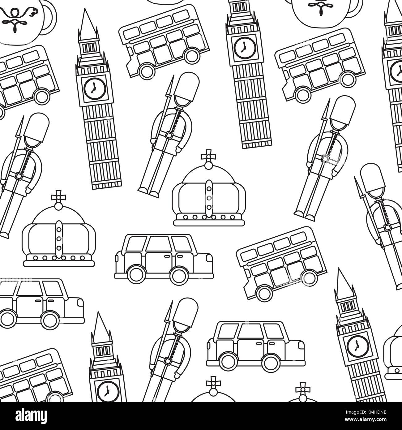 london and united kingdom city soldier crown taxi bus big ben icons ...