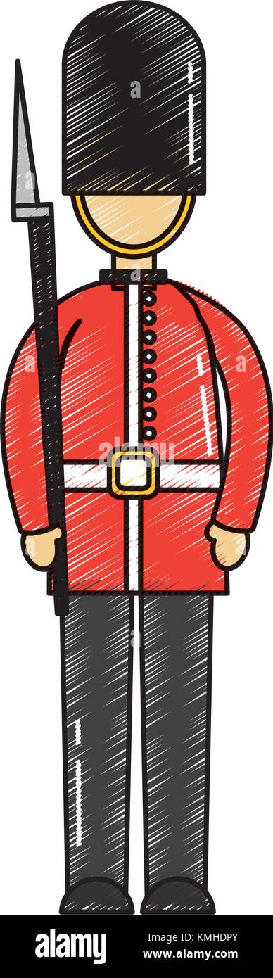 cartoon soldier of a queen guard royal in traditional uniform Stock ...
