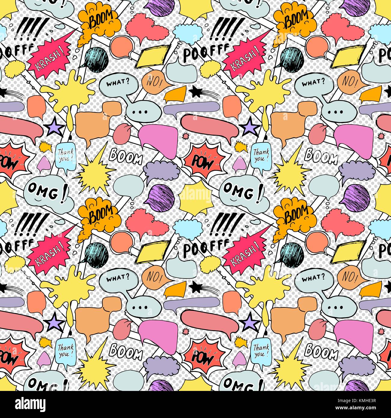 Seamless pattern background with handdrawn comic book speech bubbles ...