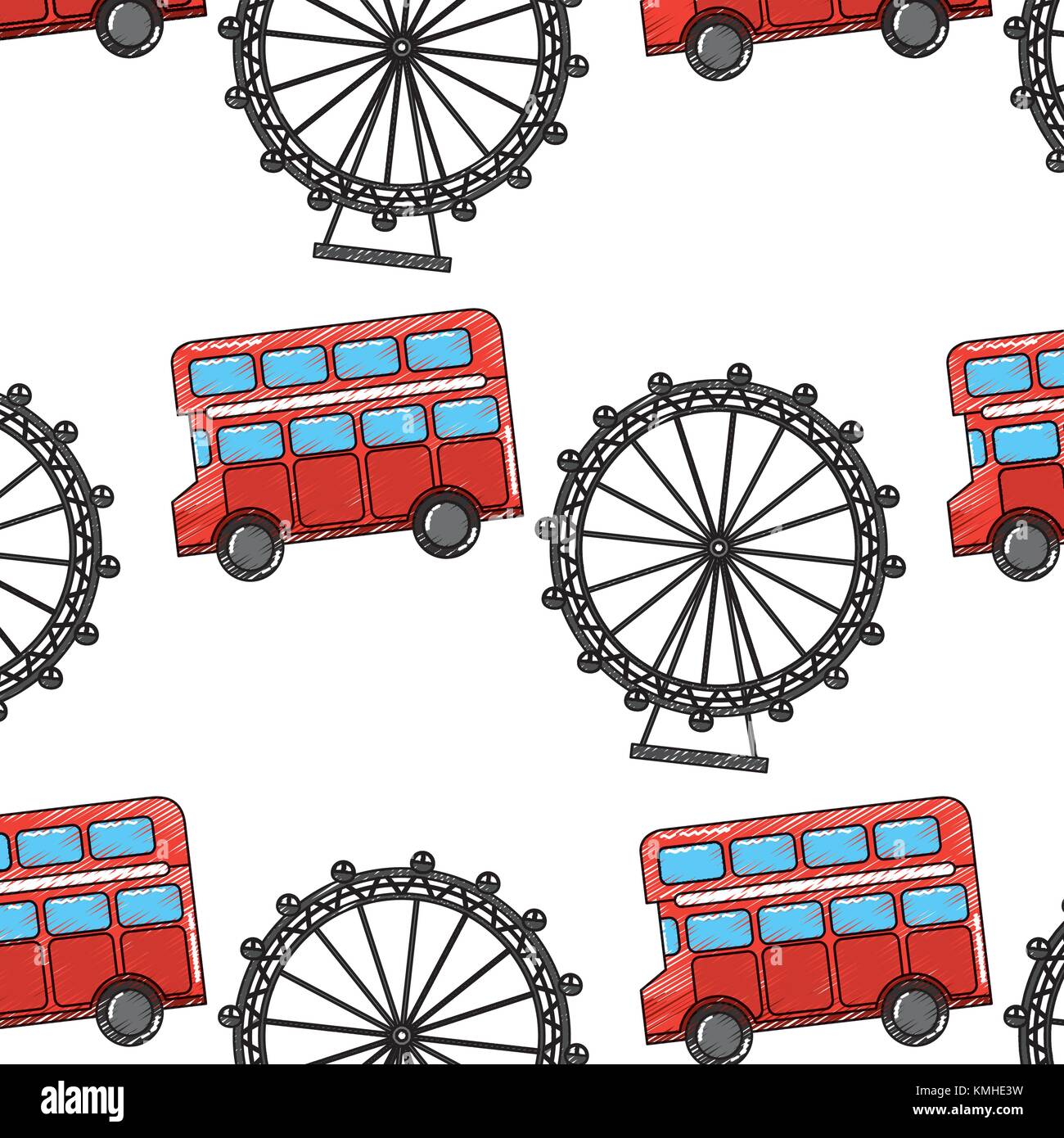 uk london double bus decker ferris wheel symbol pattern Stock Vector ...