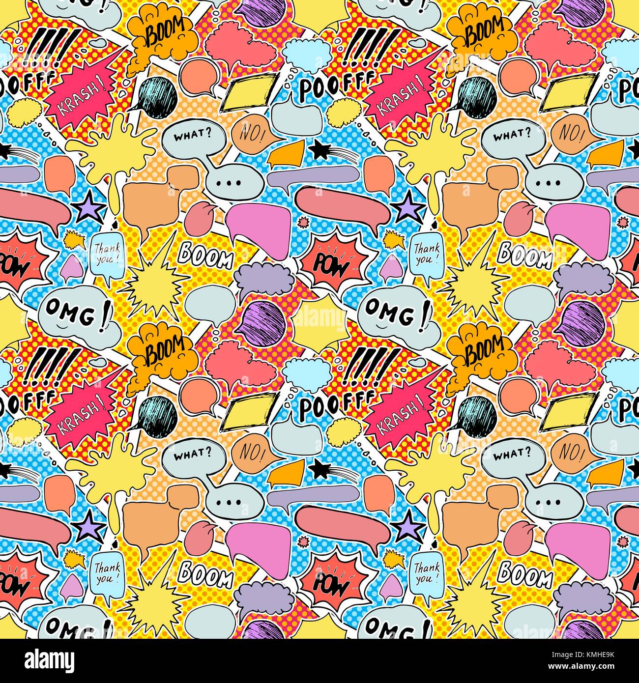 Seamless pattern background with handdrawn comic book speech bubbles ...
