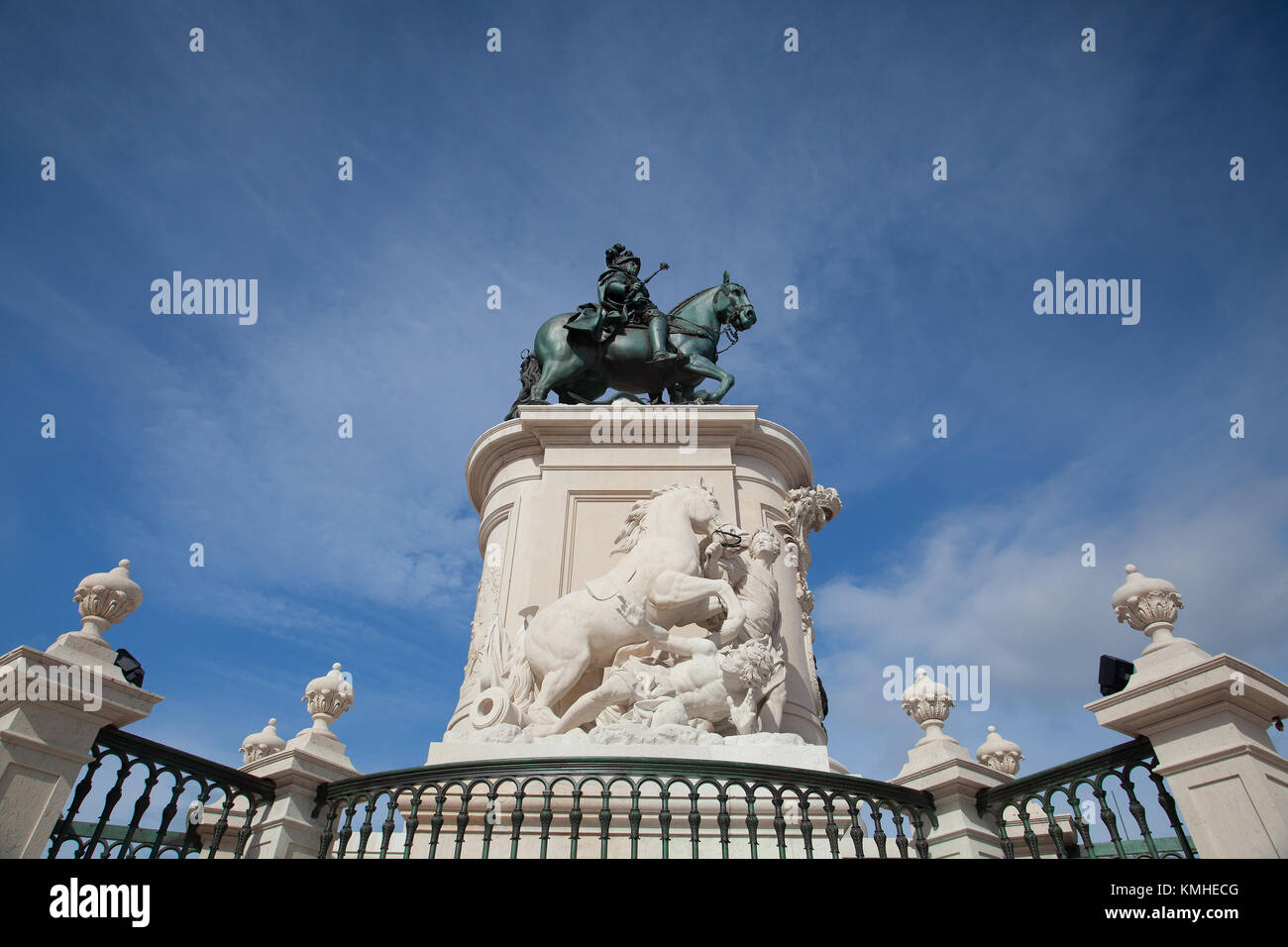 Lisbon, Portugal, July 6, 2014: Bronze statue of King Jose I from 1775 ...