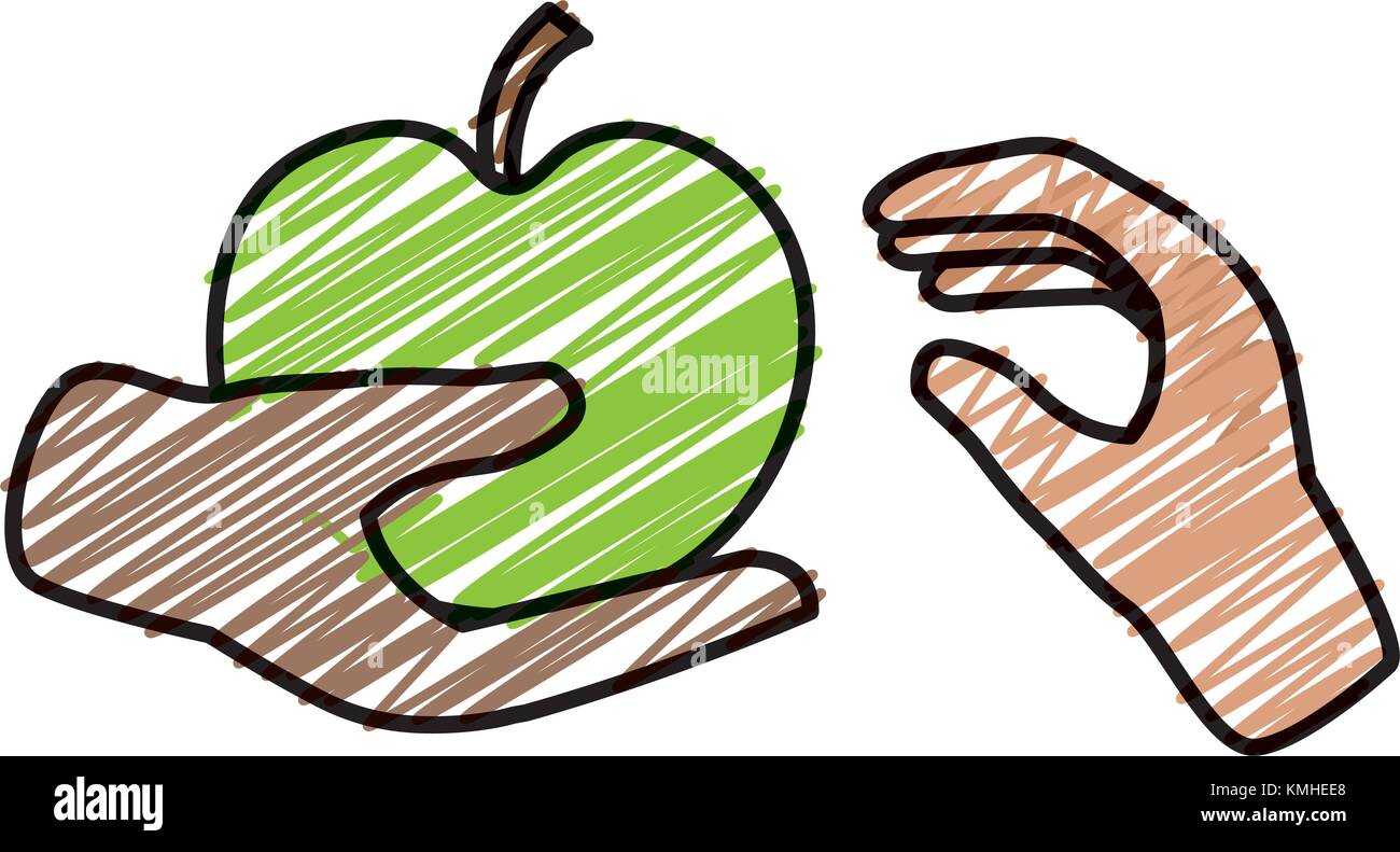 hand with apple fresh vector illustration design Stock Vector Image ...