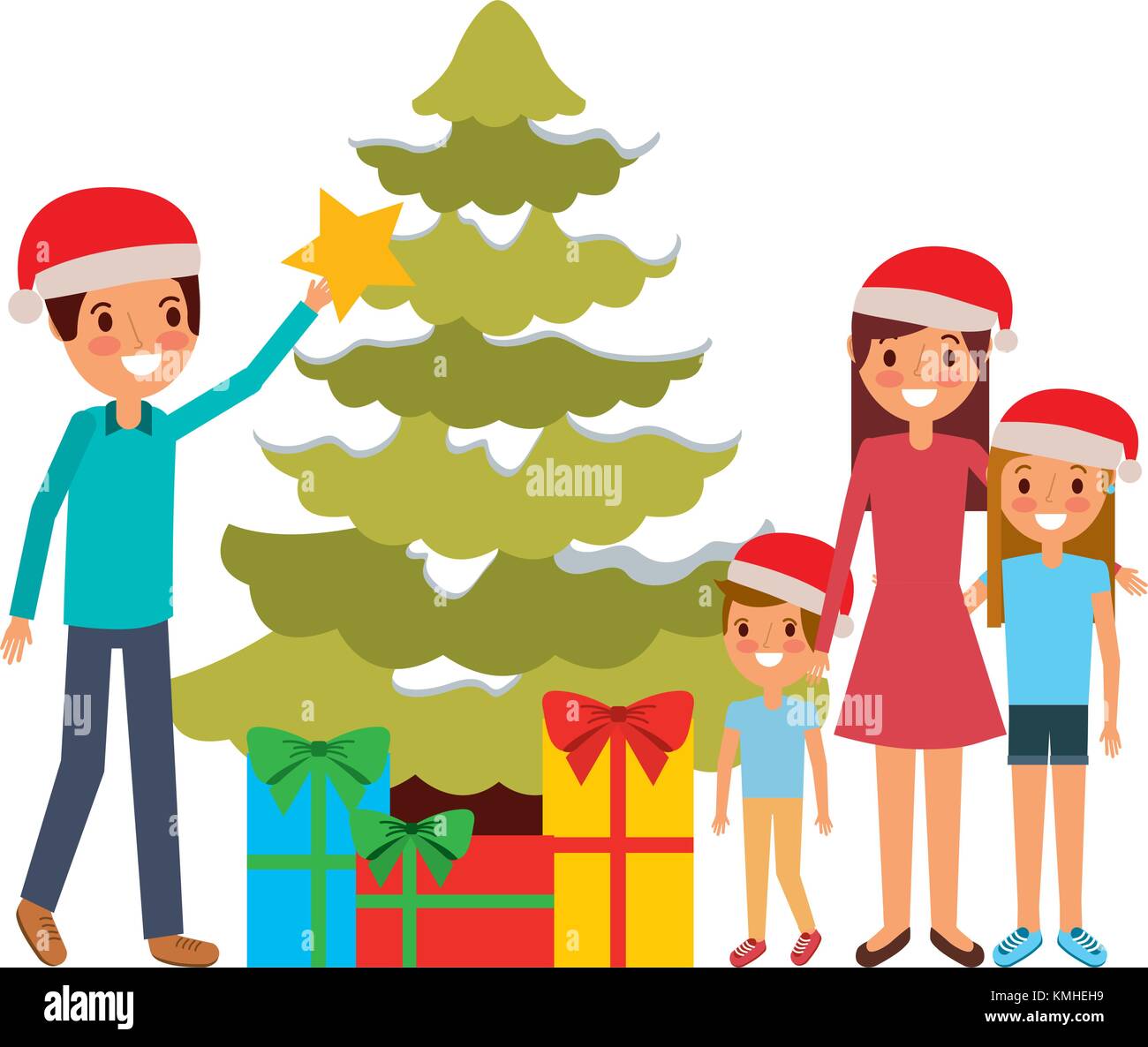 Family Decorating Christmas Tree Clipart