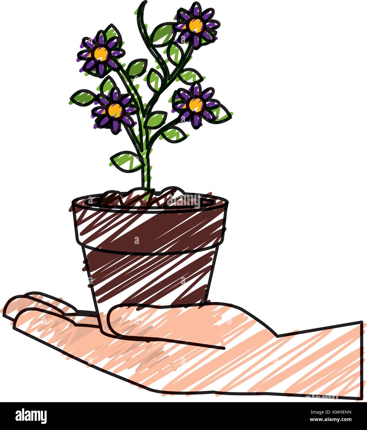hand with flower in pot icon vector illustration design Stock Vector ...