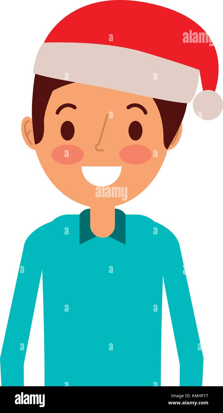 cartoon smiling man young with christmas hat Stock Vector Image & Art ...