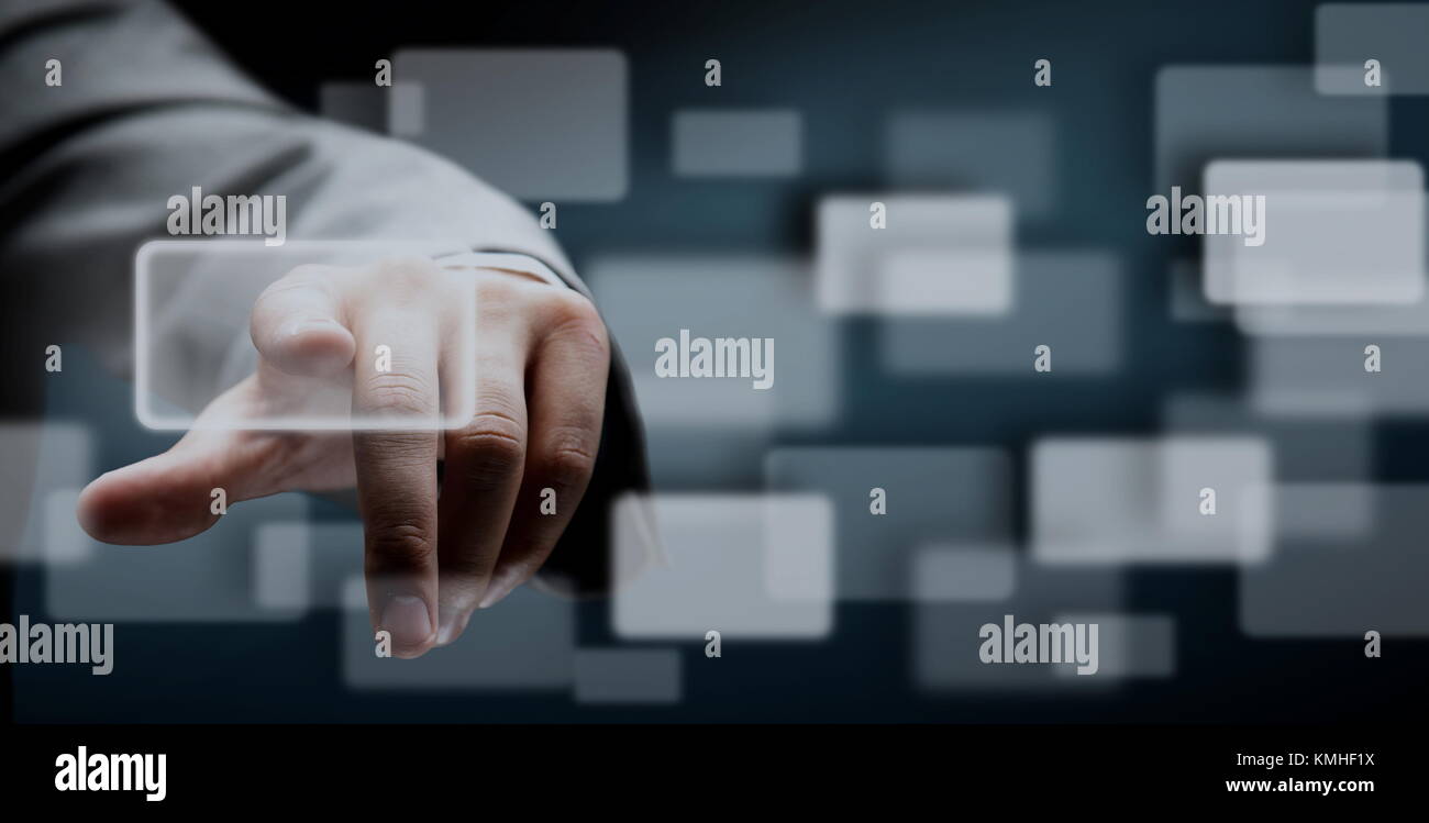 Man's hand pushing the button.Choice concept Stock Photo - Alamy