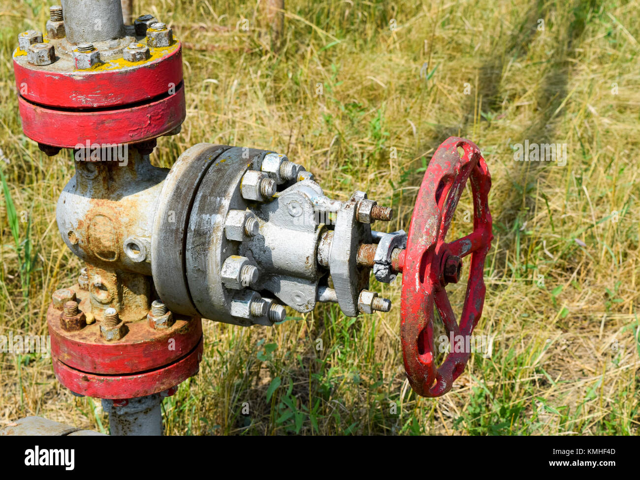 Manual shut-off valve on oil well. Oil well wellhead equipment Stock ...