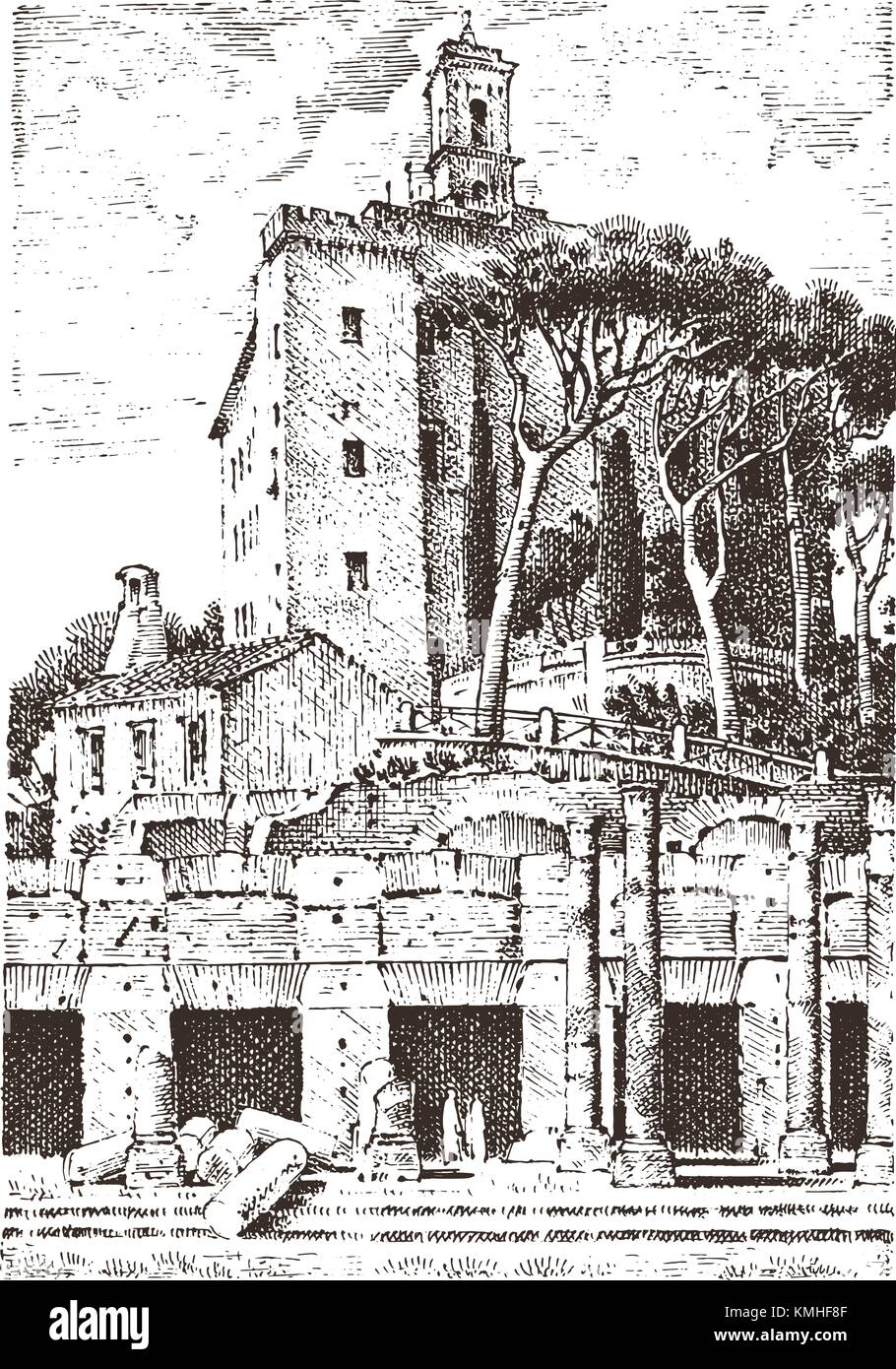 government building, ruins in Italy. Roman forum. capitol palace ...