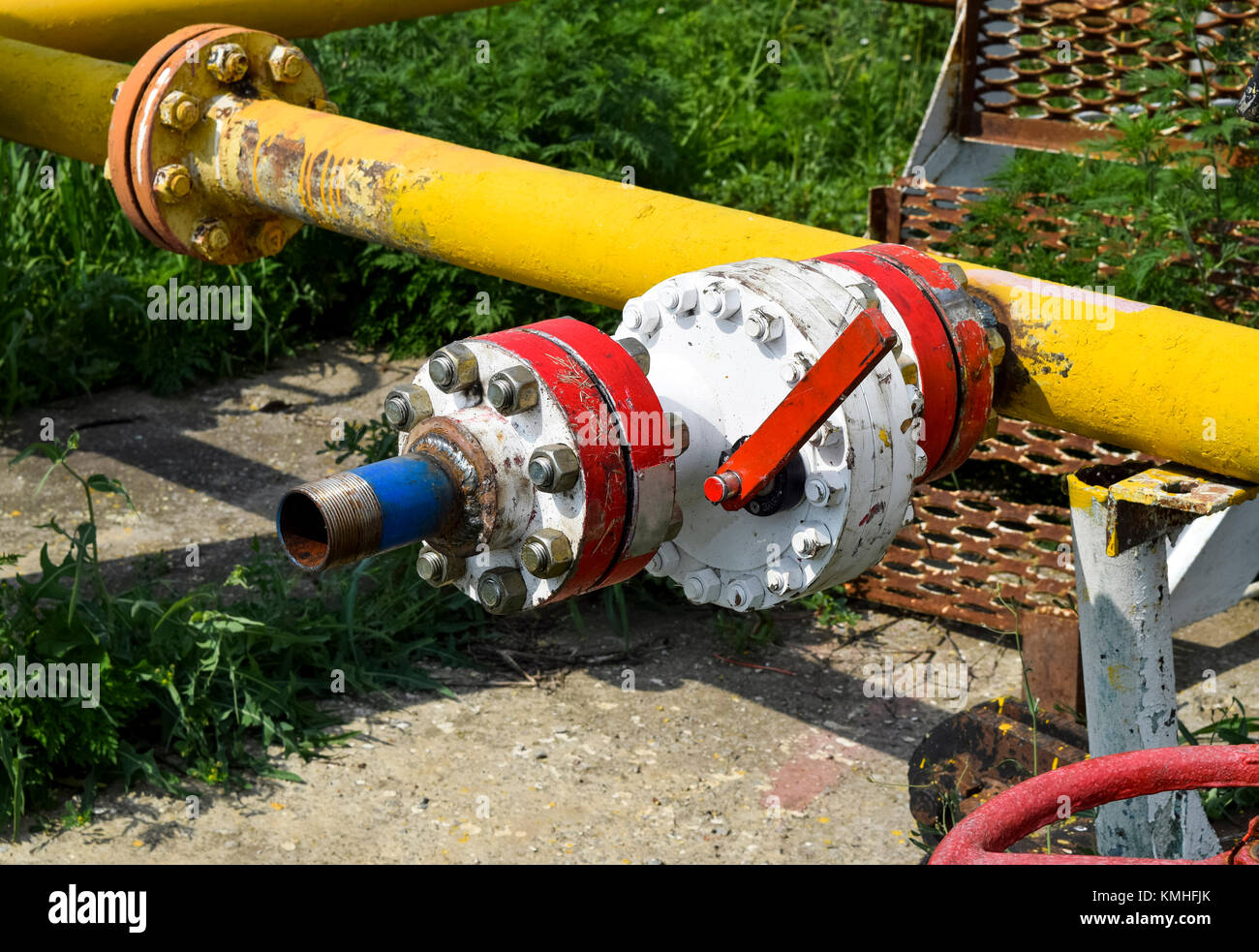 Manual shut-off valve on oil well. Oil well wellhead equipment Stock ...