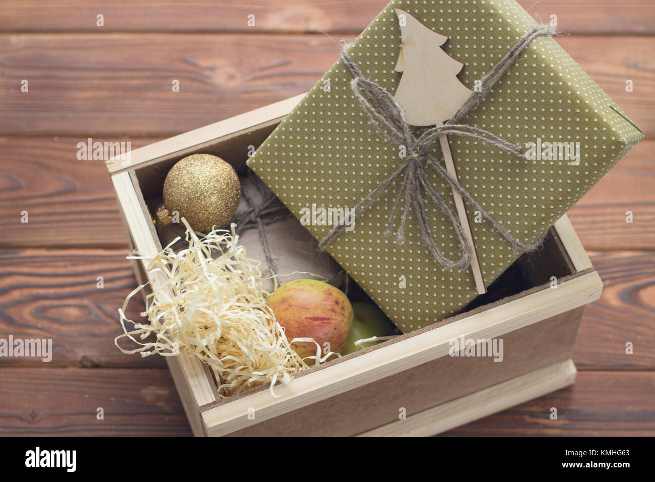 A festive still life with a big box Stock Photo - Alamy