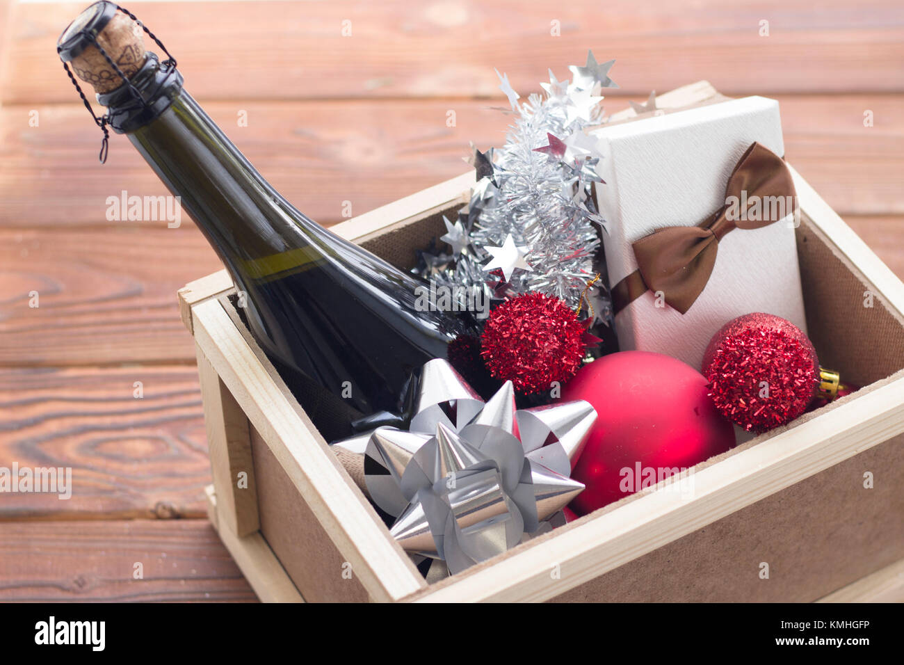 New year surprise with a bottle of champagne Stock Photo - Alamy