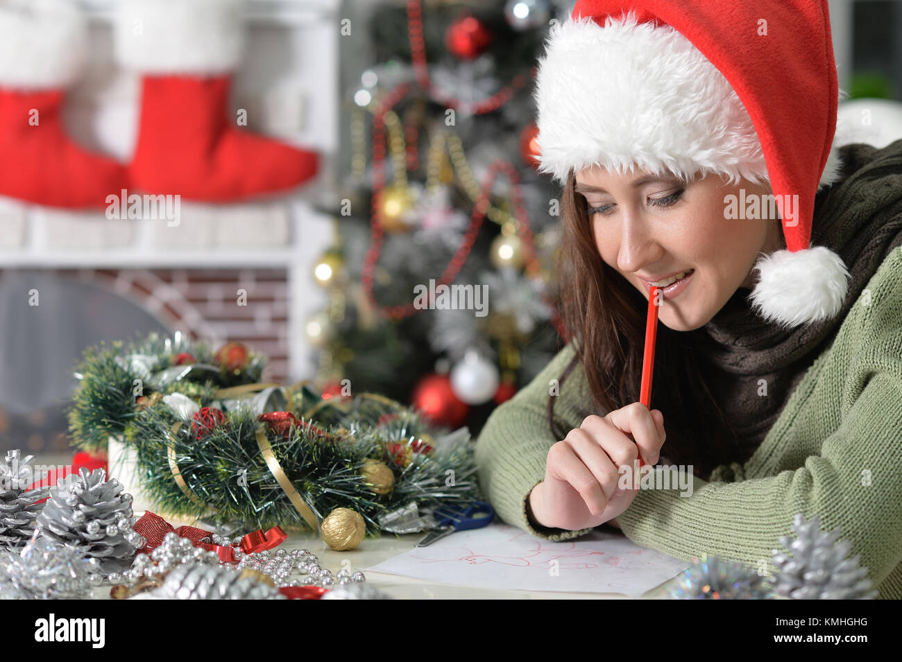 Girl writing letter Stock Photo - Alamy