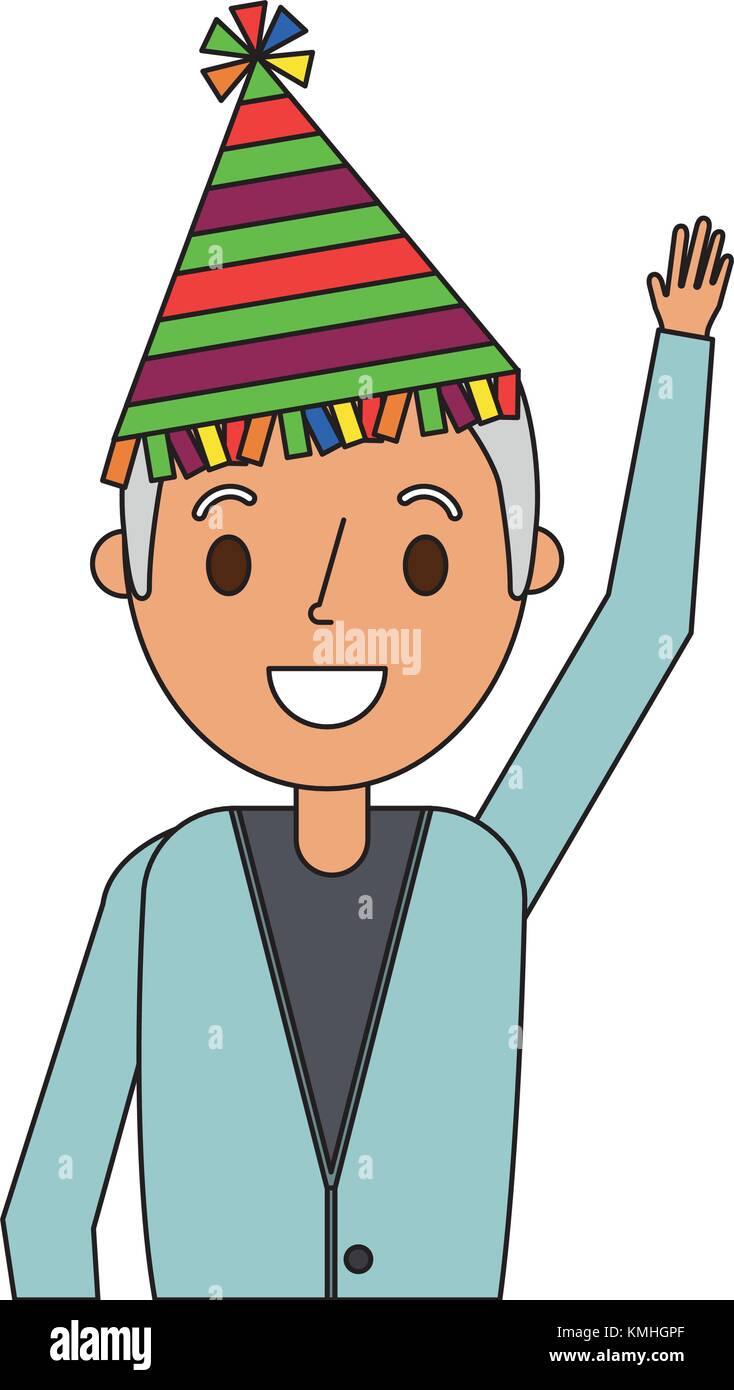 portrait older man with party hat waving hand Stock Vector Image & Art ...