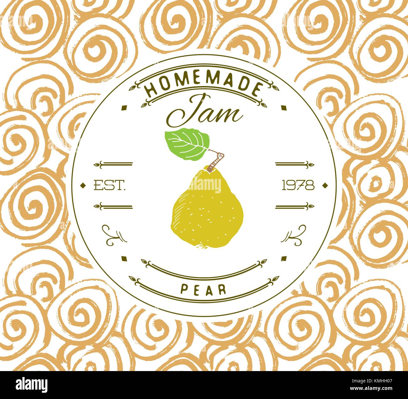 Jam label design template. for pear dessert product with hand drawn ...
