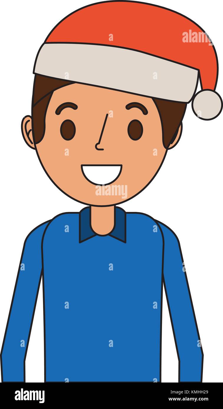 cartoon smiling man young with christmas hat Stock Vector Image & Art ...