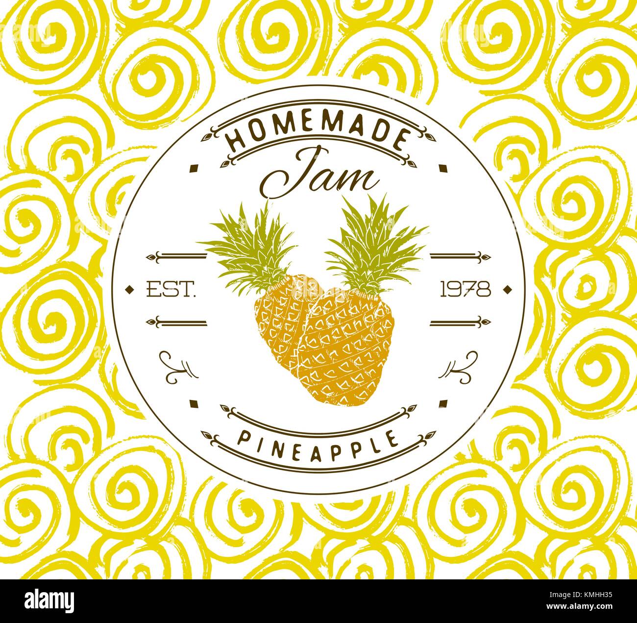 Jam label design template. for pineapple dessert product with hand ...