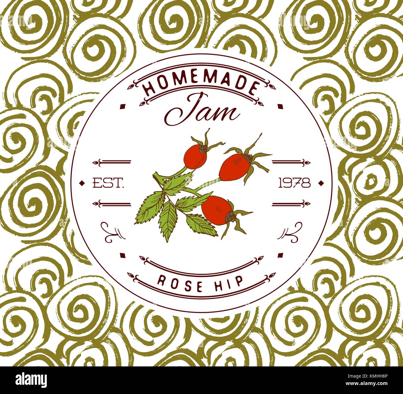 Jam label design template. for Rose hip dessert product with hand drawn ...