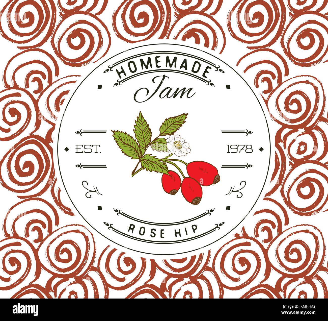 Jam label design template. for Rose hip dessert product with hand drawn ...