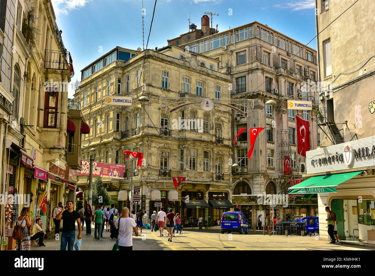 Street corner near the Galata Tower in Istanbul, Turkey. Street scene ...