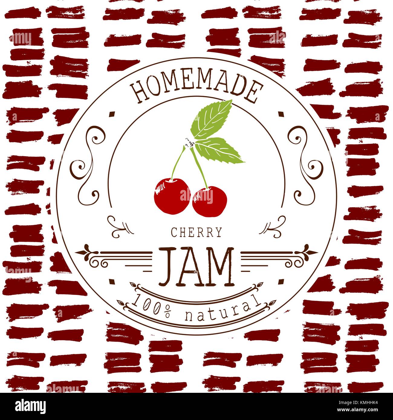 Jam label design template. for cherry dessert product with hand drawn ...