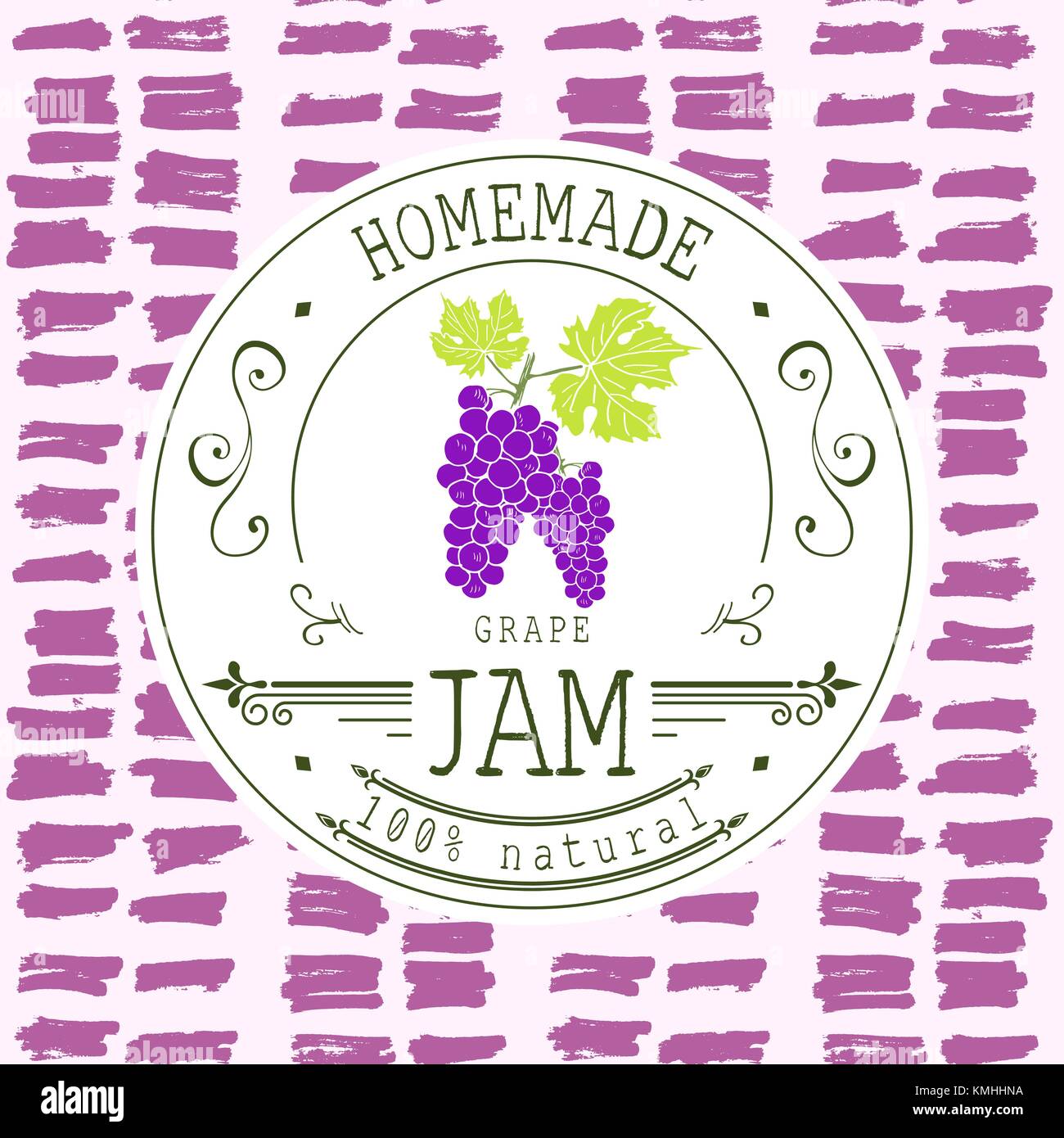 Jam label design template. for grape dessert product with hand drawn ...
