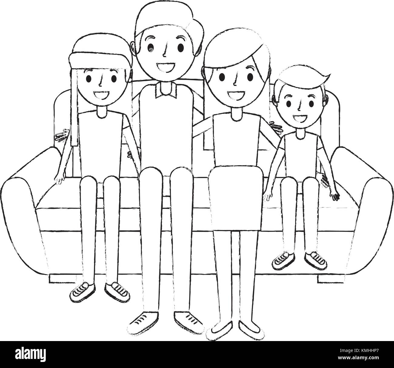 happy family sitting together in the sofa Stock Vector Image & Art - Alamy