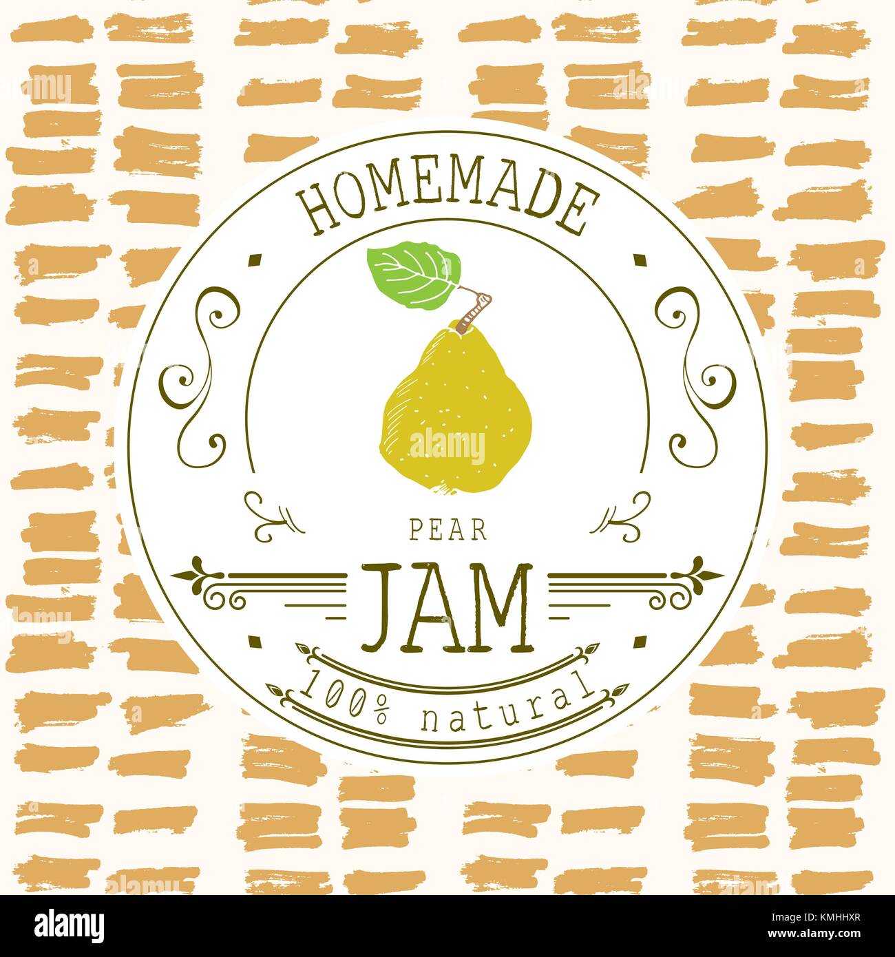 Jam label design template. for pear dessert product with hand drawn ...