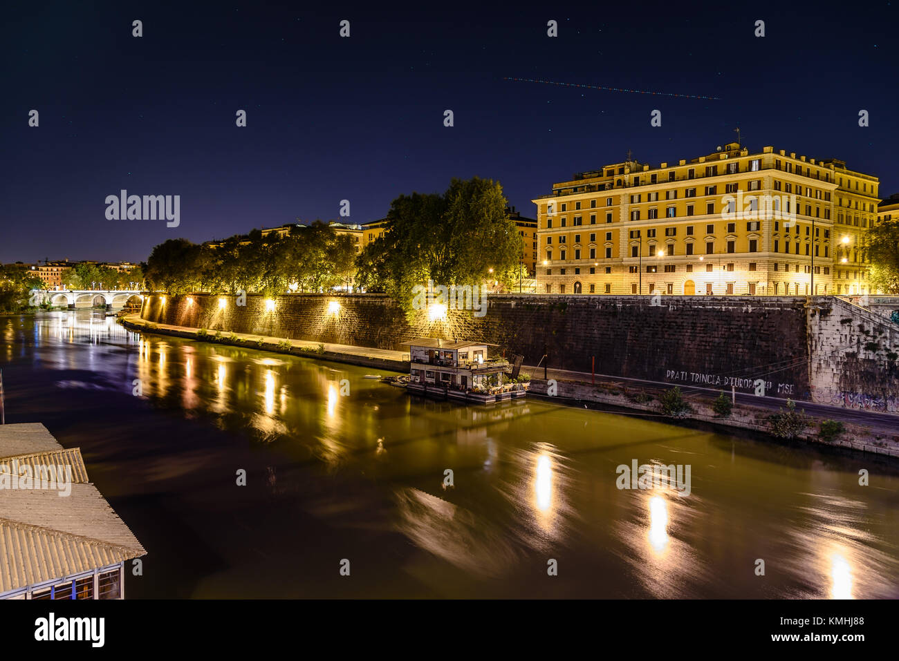 Tiber river in Rome at night Stock Photo - Alamy