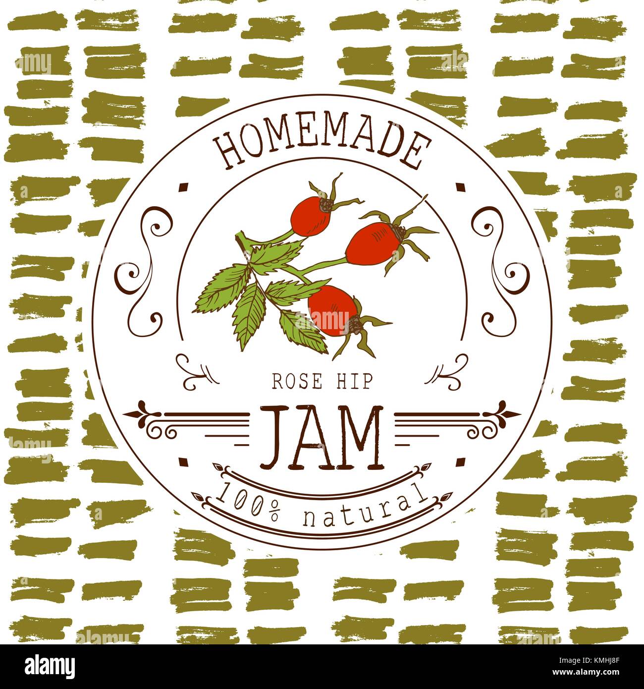 Jam label design template. for Rose hip dessert product with hand drawn ...