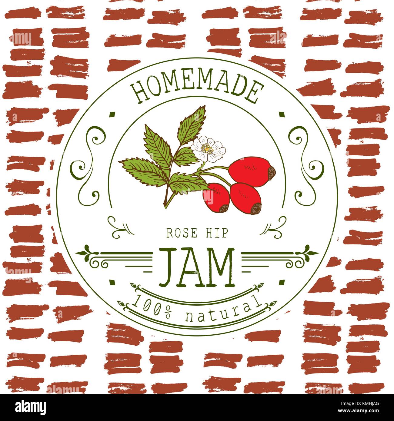 Jam label design template. for Rose hip dessert product with hand drawn ...