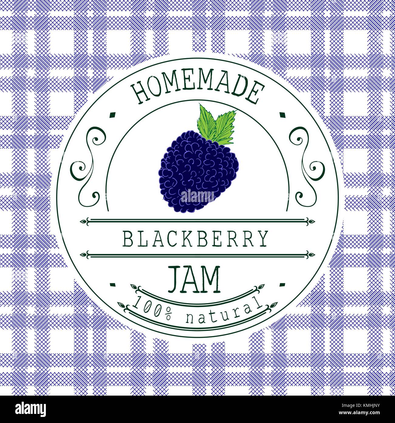 Jam label design template. for Blackberry dessert product with hand ...