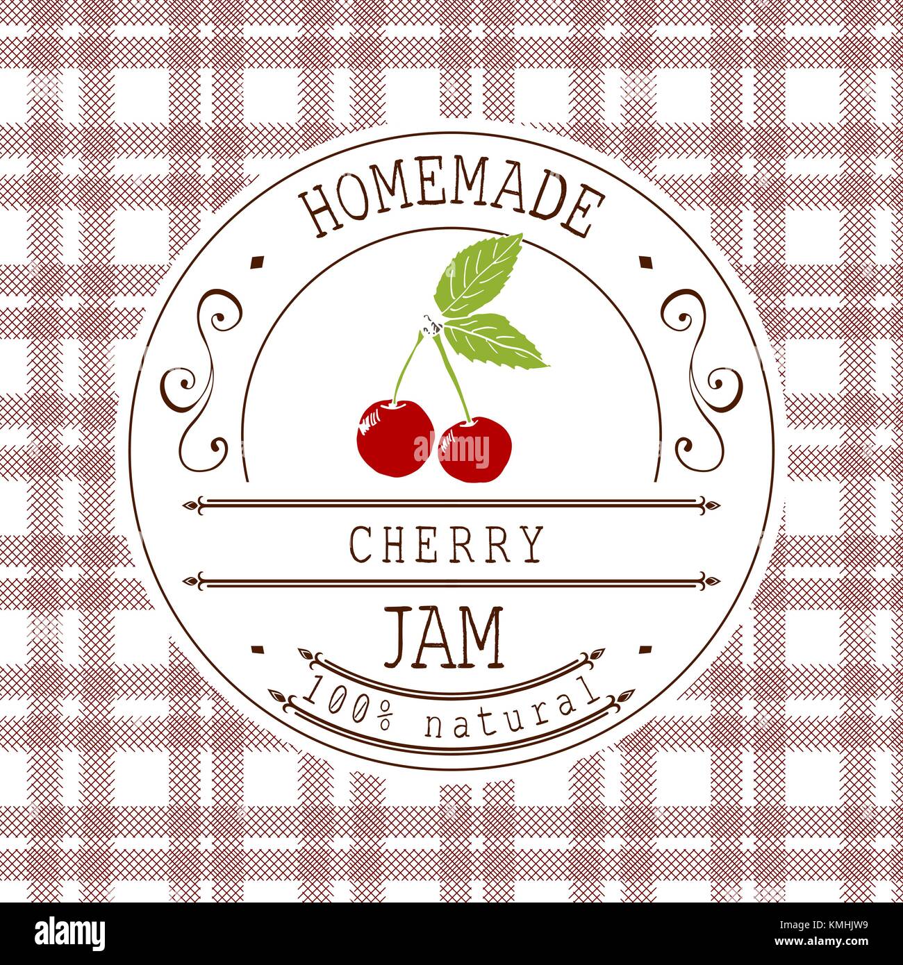 Jam label design template. for cherry dessert product with hand drawn ...