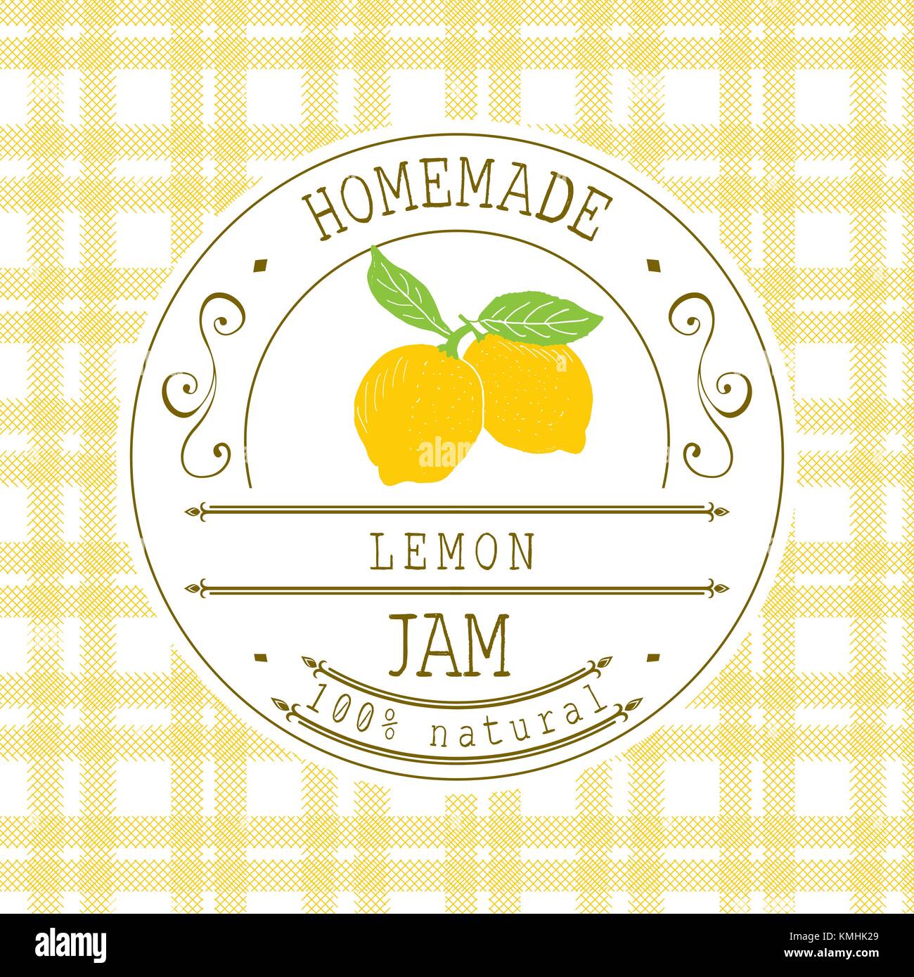 Jam label design template. for lemon dessert product with hand drawn ...