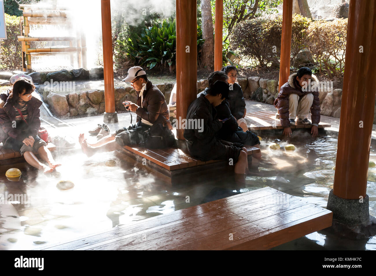 Beppu, Japan - December 29, 2009: People relax in hot spring (Jigoku ...