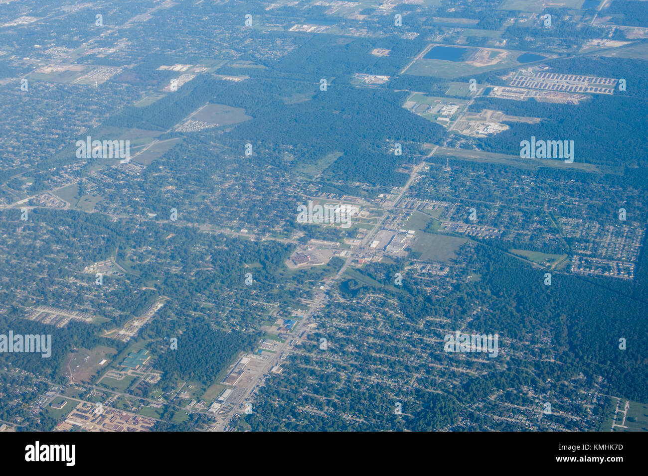 Metropolis Area of Houston, Texas Suburbs from Above in an Airplane ...