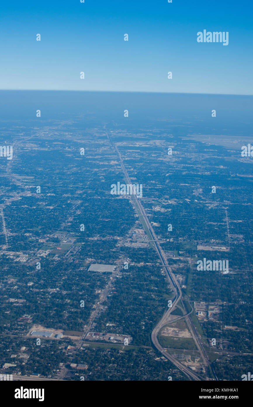 Metropolis Area of Houston, Texas Suburbs from Above in an Airplane ...