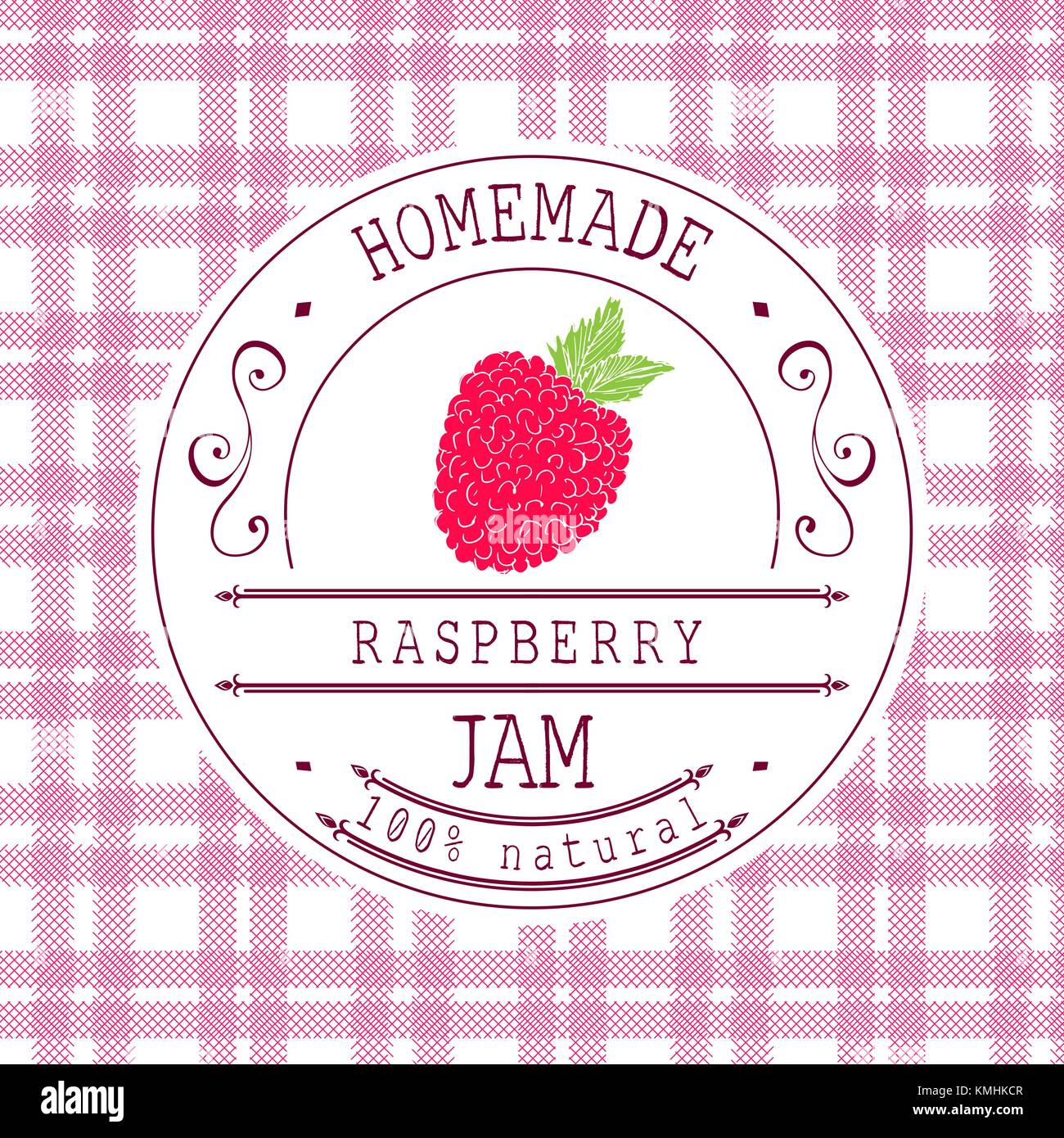 Jam label design template. for raspberry dessert product with hand ...