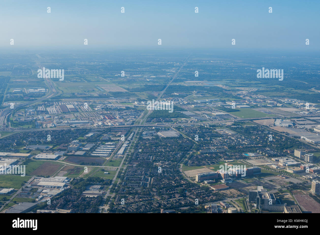 Metropolis Area of Houston, Texas Suburbs from Above in an Airplane ...