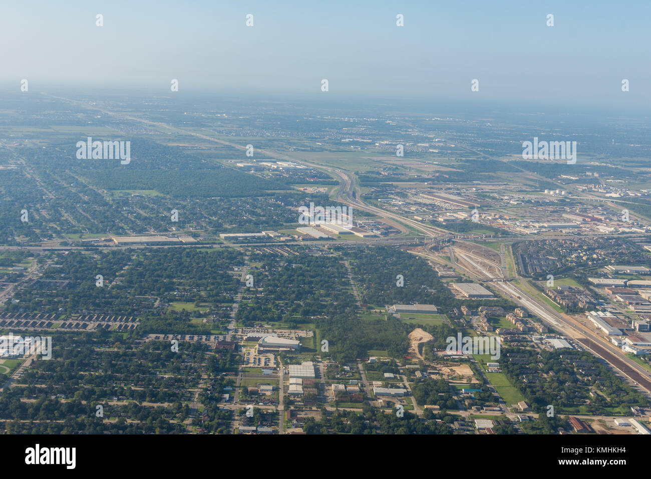 Metropolis Area of Houston, Texas Suburbs from Above in an Airplane ...