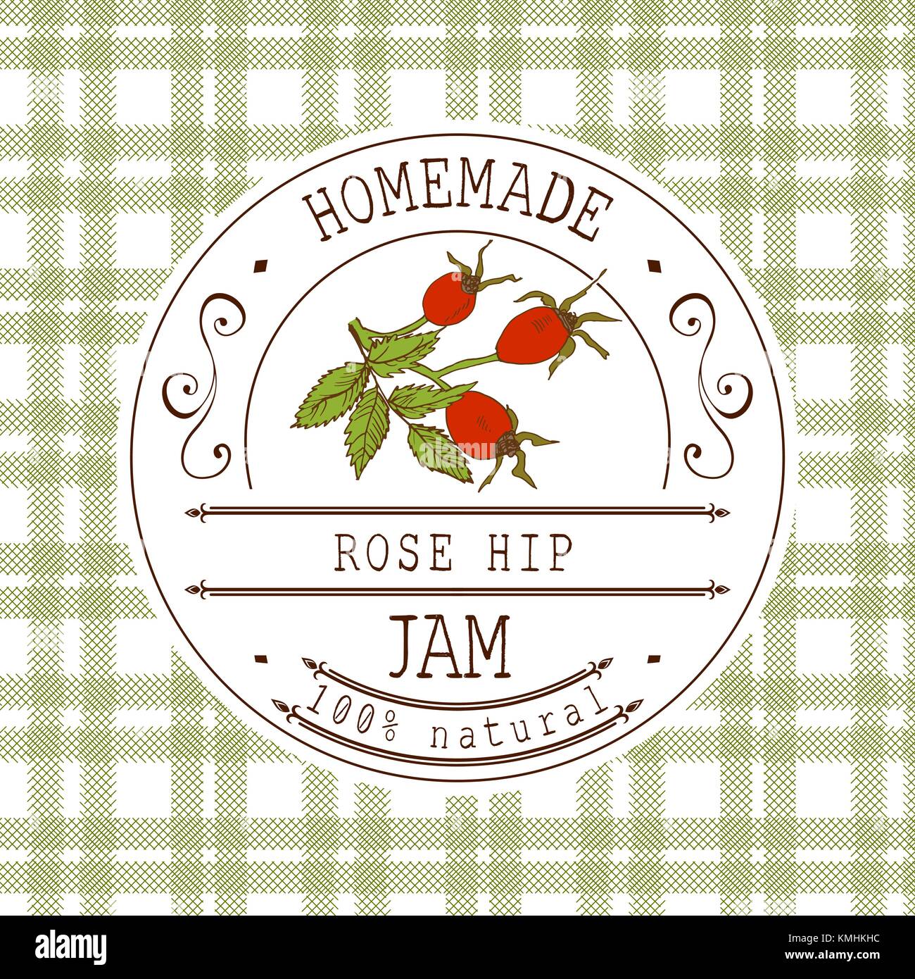 Jam label design template. for Rose hip dessert product with hand drawn ...