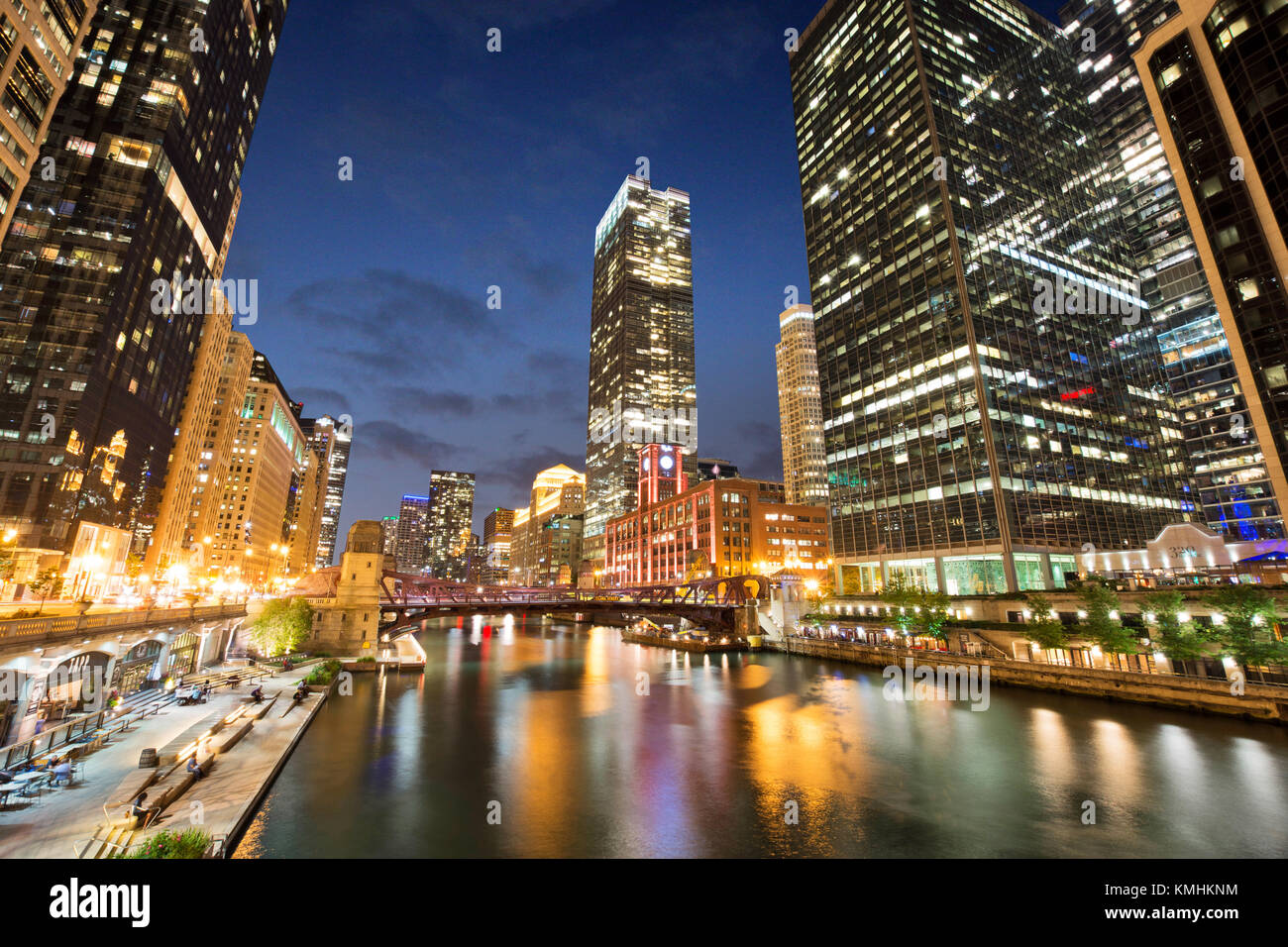 Night at Riverwalk Park in Downtown Chicago, Illinois Stock Photo - Alamy