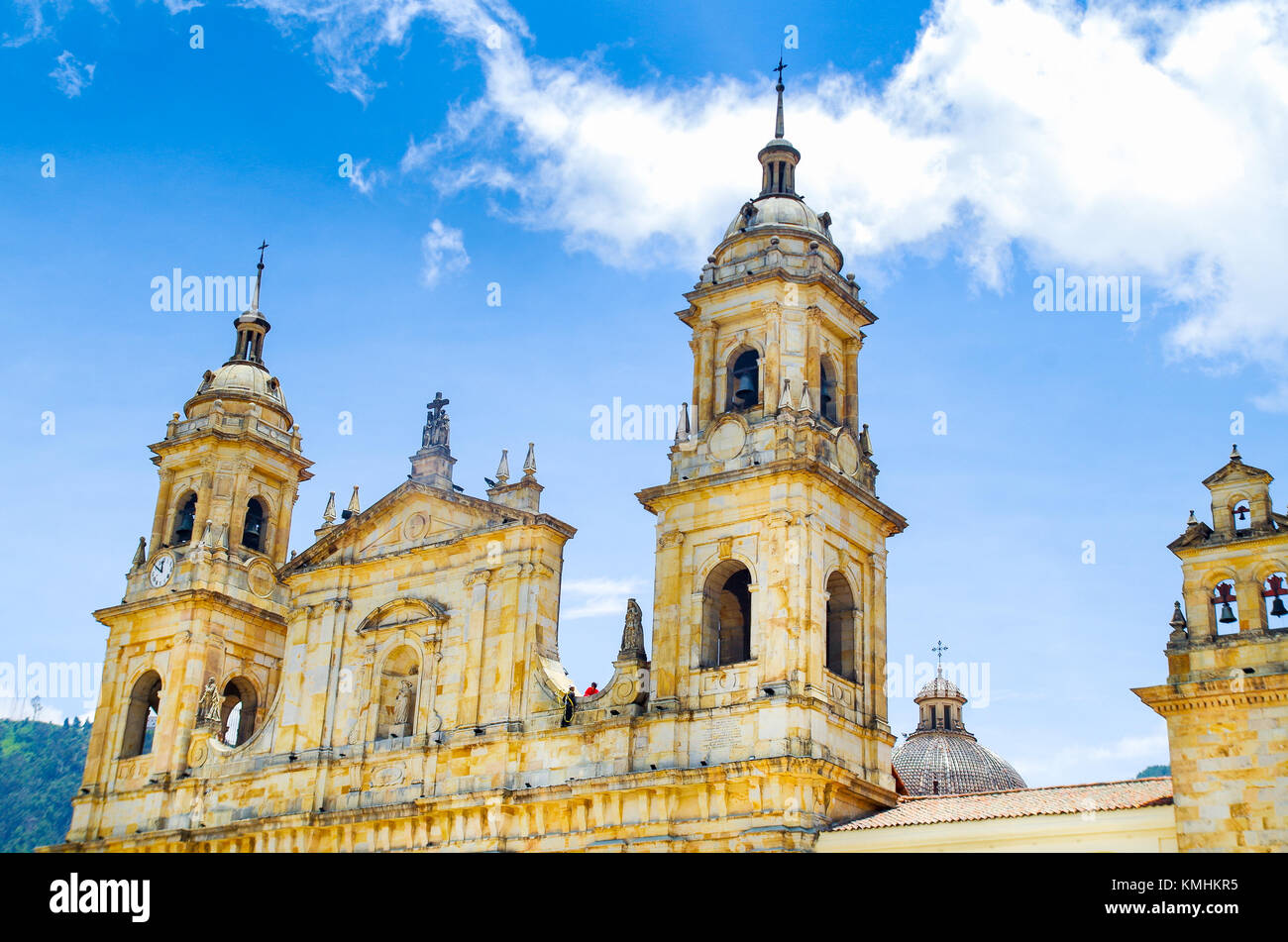 BOGOTA, COLOMBIA OCTOBER 22, 2017: Main square with church, Bolivar ...