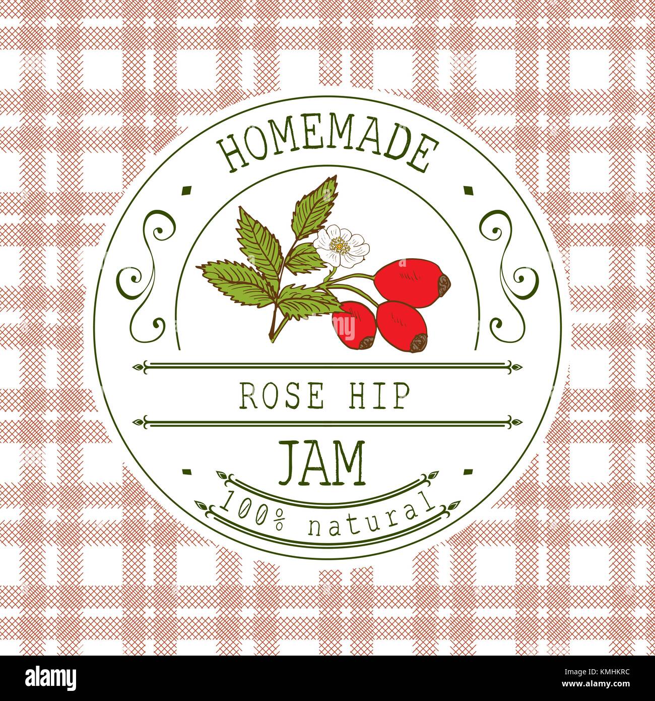 Jam label design template. for Rose hip dessert product with hand drawn ...