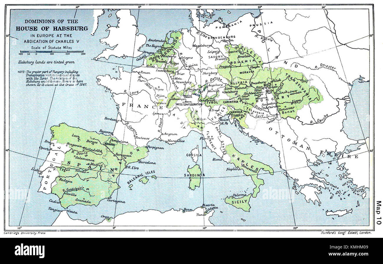 Historical map from 1547 showing Habsburg territories, detailing the ...